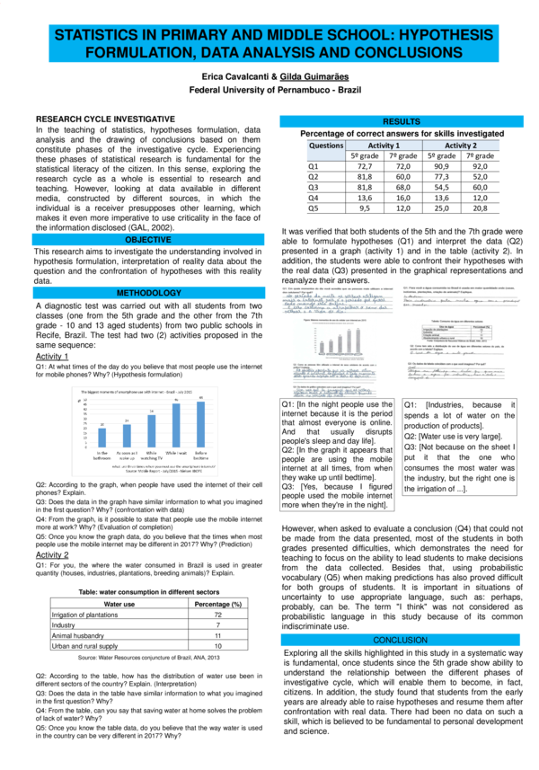 (PDF) STATISTICS IN PRIMARY AND MIDDLE SCHOOL: HYPOTHESIS FORMULATION ...