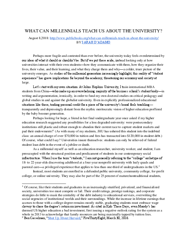 (DOC) What Can Millennials Teach Us About The University?