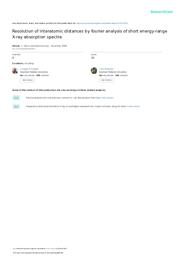 (PDF) Resolution of interatomic distances by fourier analysis of short ...