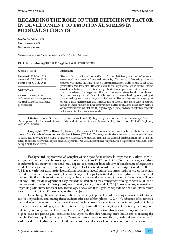 (PDF) REGARDING THE ROLE OF TIME DEFICIENCY FACTOR IN DEVELOPMENT OF ...