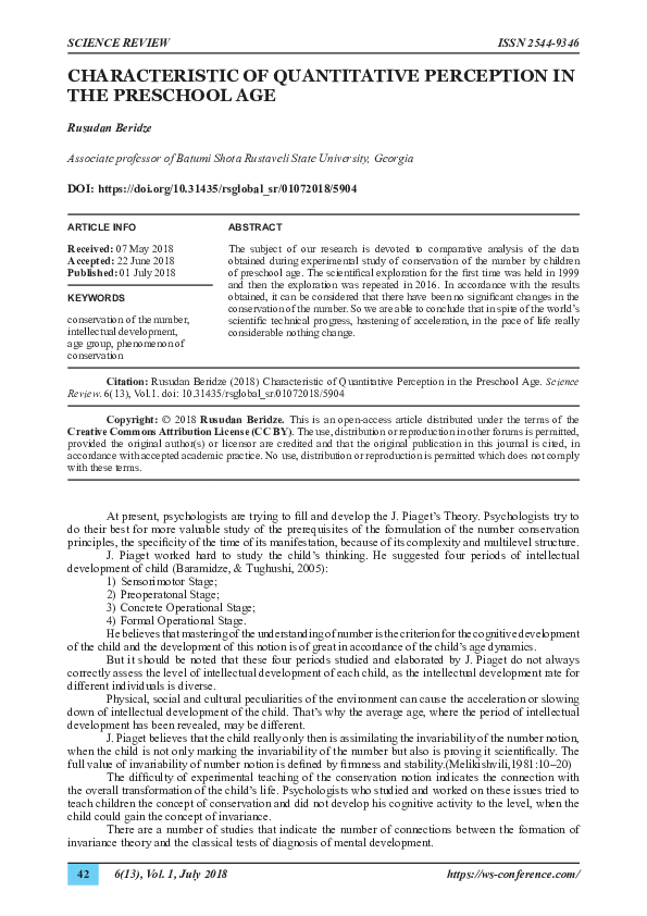 (PDF) CHARACTERISTIC OF QUANTITATIVE PERCEPTION IN THE PRESCHOOL AGE