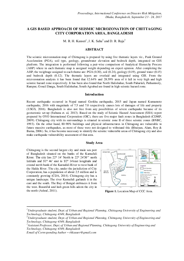 (PDF) A GIS BASED APPROACH OF SEISMIC MICROZONATION OF CHITTAGONG CITY ...
