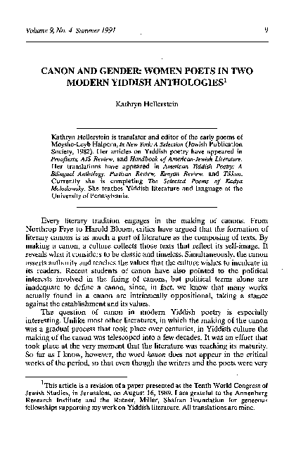 (PDF) Kathryn Hellerstein, “Canon and Gender: Women Poets in Two Modern ...