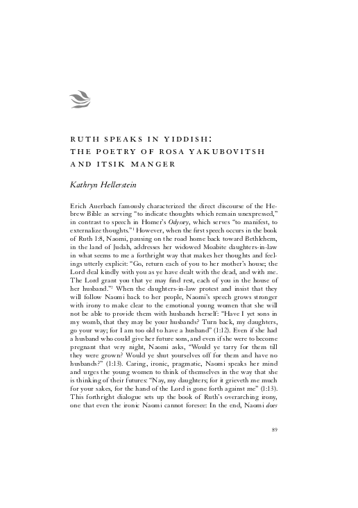 (PDF) Kathryn Hellerstein, “Ruth Speaks in Yiddish Poems: Roza ...