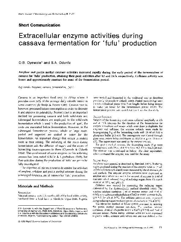 (PDF) Extracellular enzyme activities during cassava fermentation for ...