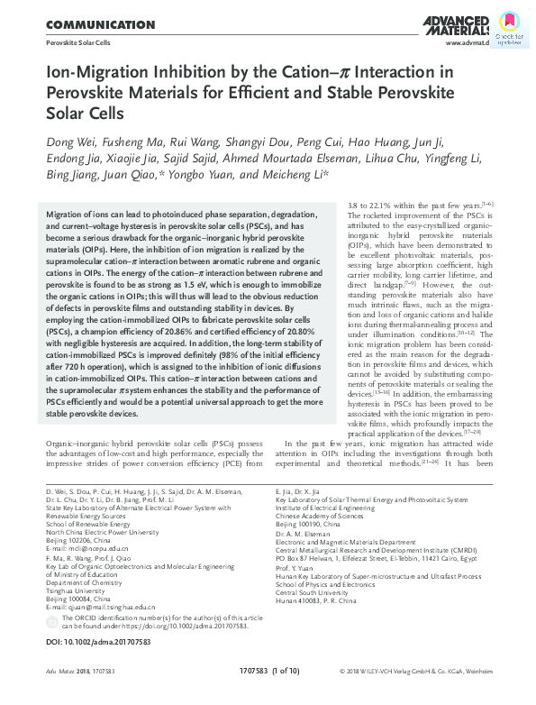 (PDF) Ion-Migration Inhibition by the Cation–π Interaction in ...