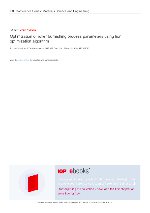 Pdf Optimization Of Roller Burnishing Process Parameters Using Lion Optimization Algorithm