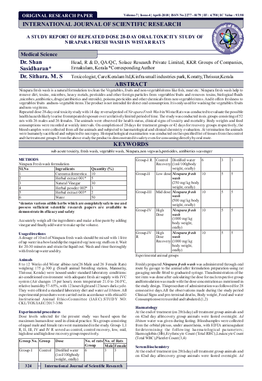 (PDF) A STUDY REPORT OF REPEATED DOSE 28-DAY ORAL TOXICITY STUDY OF NIRAPARA FRESH WASH IN ...