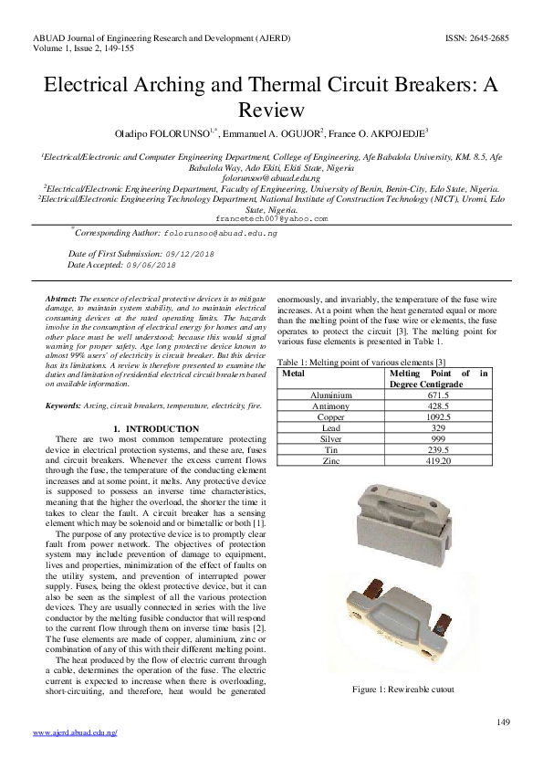 (PDF) Electrical Arching and Thermal Circuit Breakers: A Review