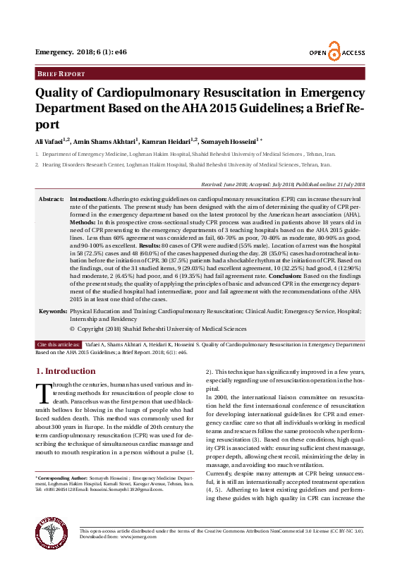 (PDF) Quality of Cardiopulmonary Resuscitation in Emergency Department ...