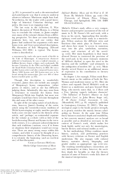 (PDF) Difficult Rhythm: Music and the Word in EM Forster. By Michelle ...