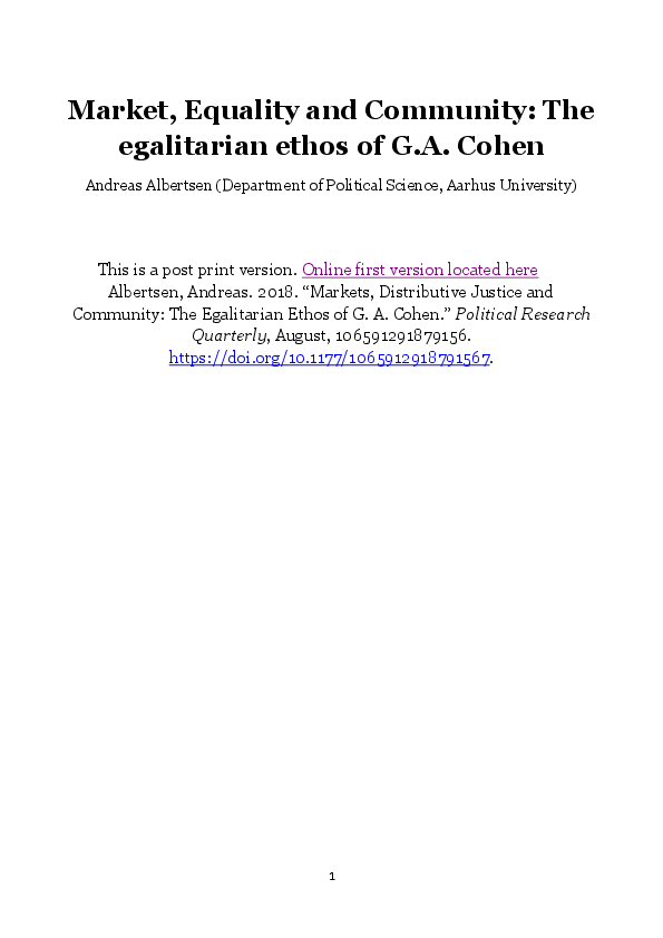 (PDF) Market, Equality and Community: The egalitarian ethos of G.A ...