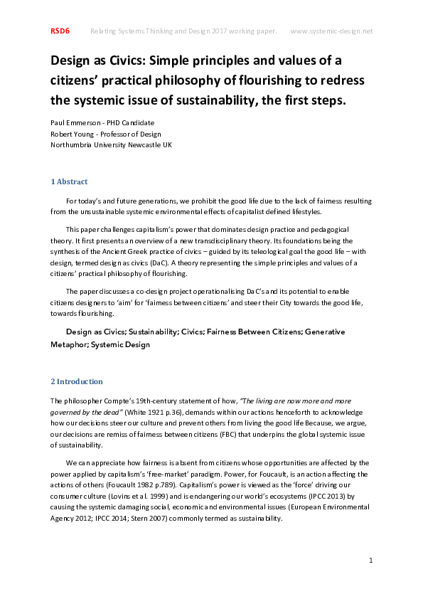 (PDF) Design as Civics: Simple principles and values of a citizens ...