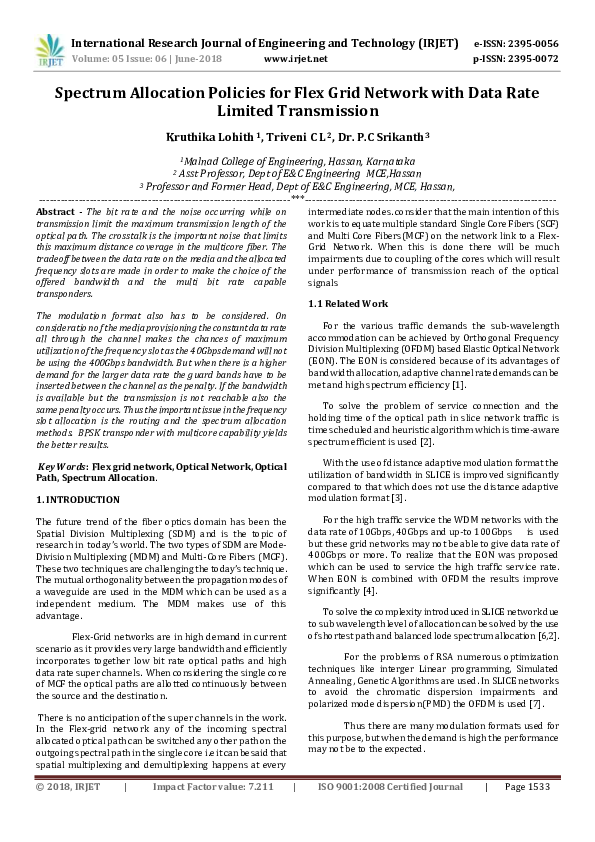 Pdf Irjet Spectrum Allocation Policies For Flex Grid Network With Data Rate Limited Transmission