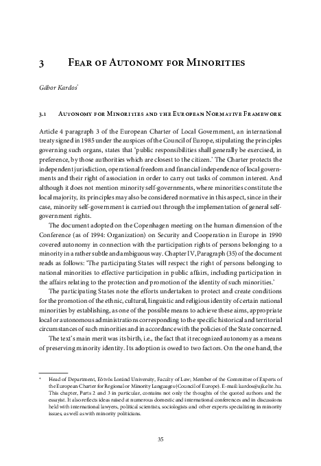 (PDF) 3 Fear of Autonomy for Minorities 3.1 Autonomy for Minorities and ...
