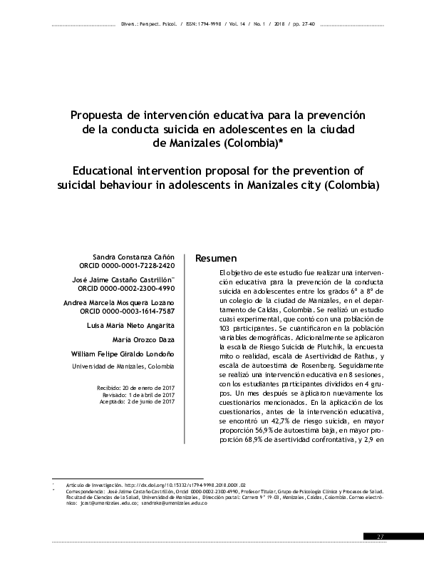 (PDF) Educational intervention proposal for the prevention of suicidal ...