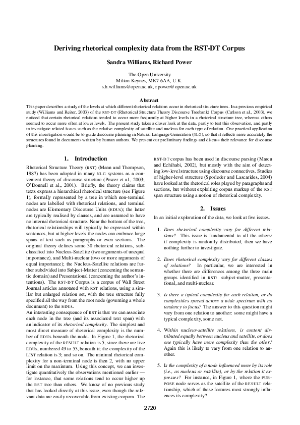 (PDF) Deriving rhetorical complexity data from the RST-DT Corpus