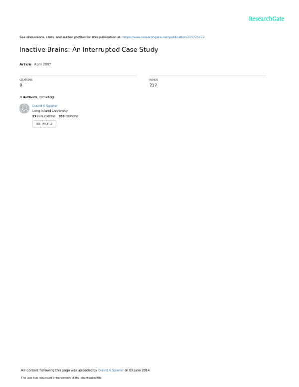 (PDF) Inactive Brains: An Interrupted Case Study
