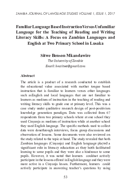 (PDF) Familiar Language Based Instruction Versus Unfamiliar Language ...