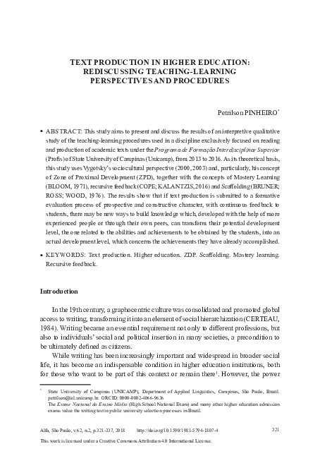 (PDF) TEXT PRODUCTION IN HIGHER EDUCATION: REDISCUSSING TEACHING ...