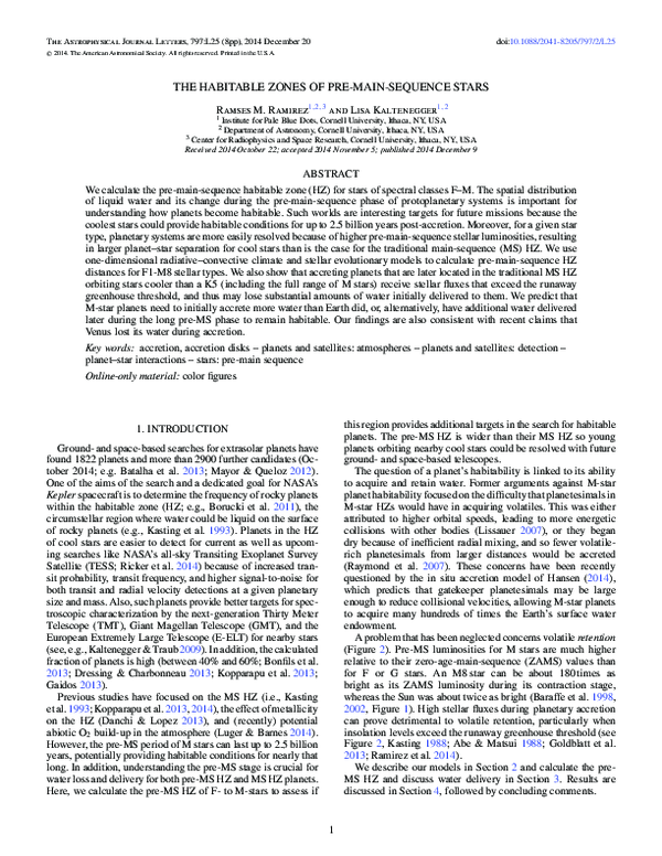 (PDF) THE HABITABLE ZONES OF PRE-MAIN-SEQUENCE STARS