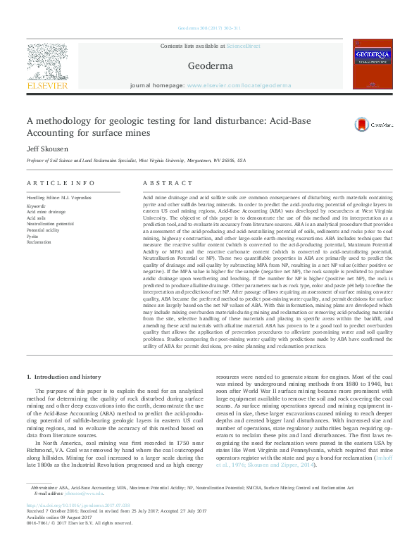 (PDF) A methodology for geologic testing for land disturbance: Acid ...