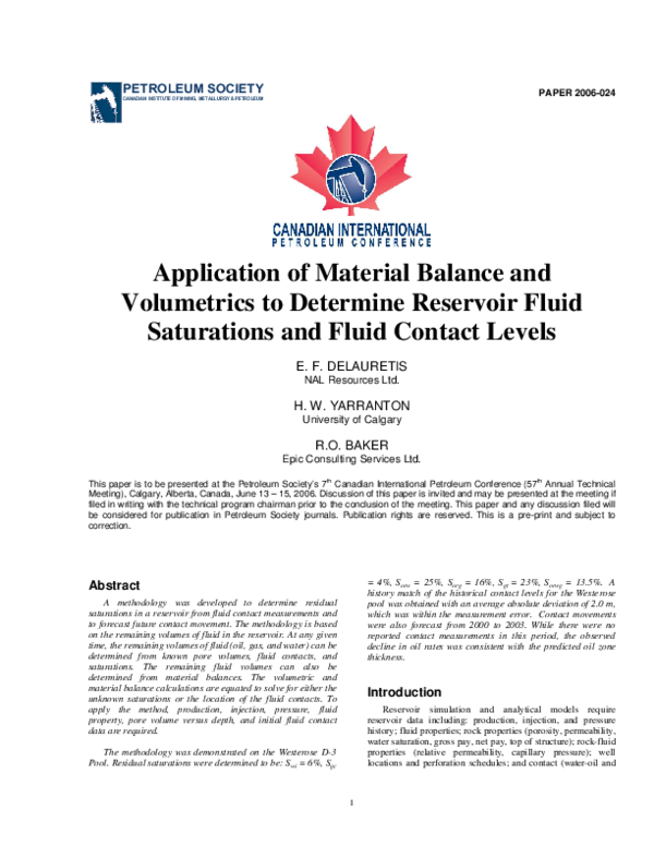 (PDF) Application of Material Balance and Volumetrics to Determine ...