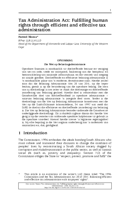 (PDF) Tax Administration Act: Fulfilling human rights through efficient ...
