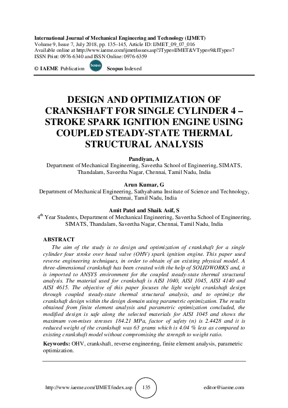 (PDF) DESIGN AND OPTIMIZATION OF CRANKSHAFT FOR SINGLE CYLINDER 4 ...
