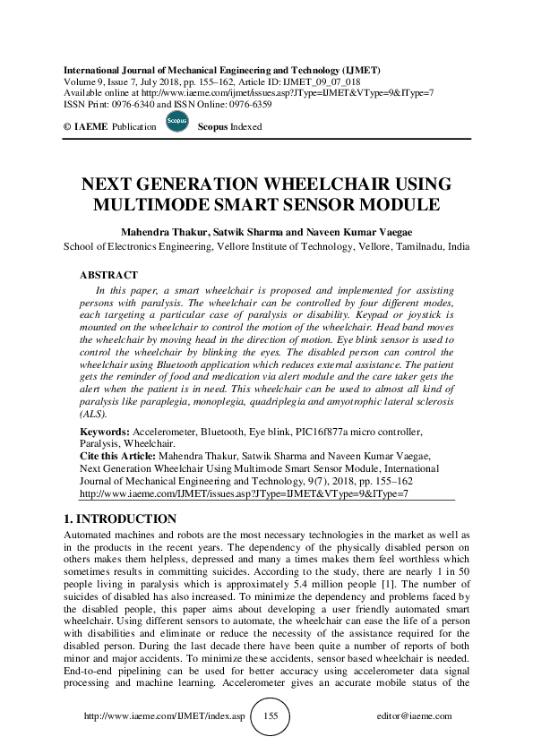 (PDF) NEXT GENERATION WHEELCHAIR USING MULTIMODE SMART SENSOR MODULE