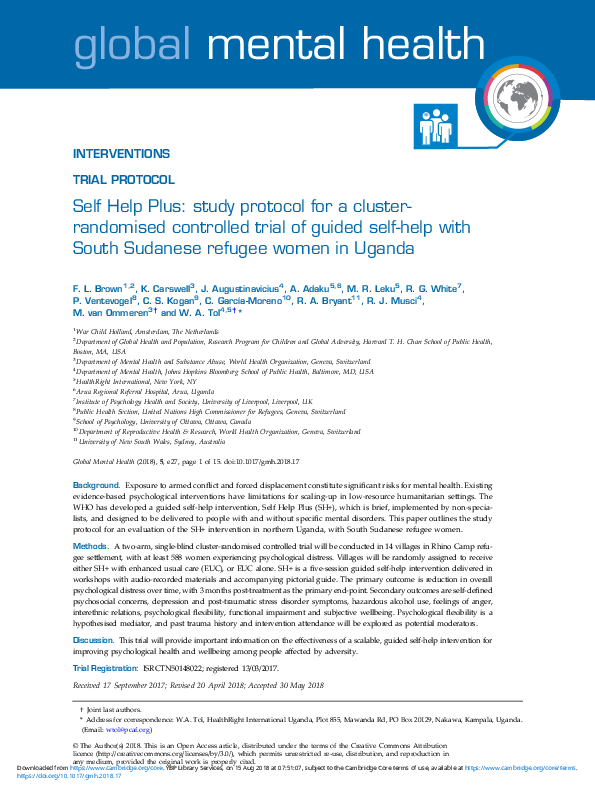 (PDF) Self Help Plus: study protocol for a cluster- randomised ...