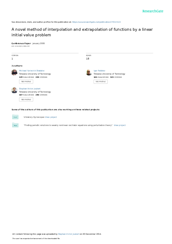 Pdf A Novel Method Of Interpolation And Extrapolation Of Functions By A Linear Initial Value
