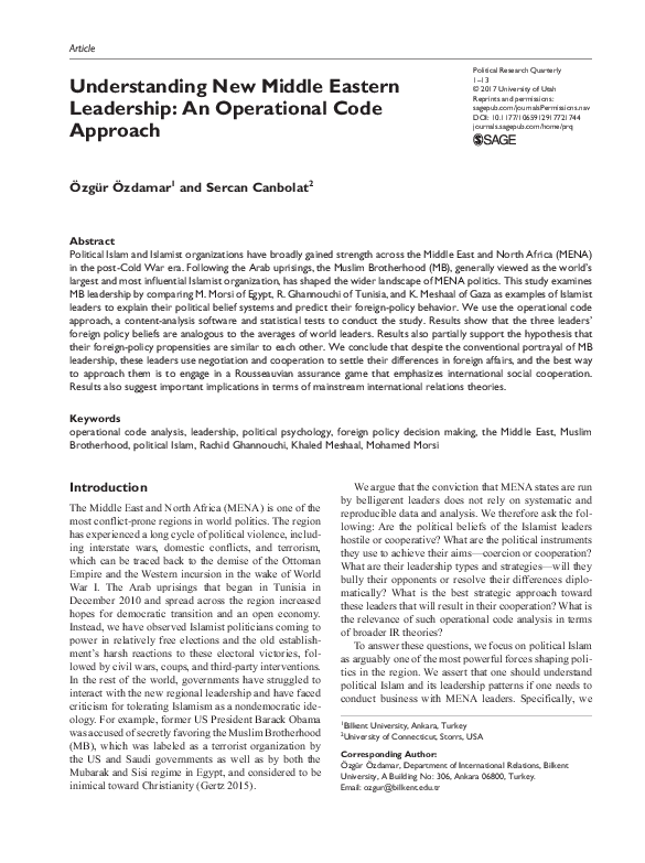 (PDF) Understanding New Middle Eastern Leadership: An Operational Code ...