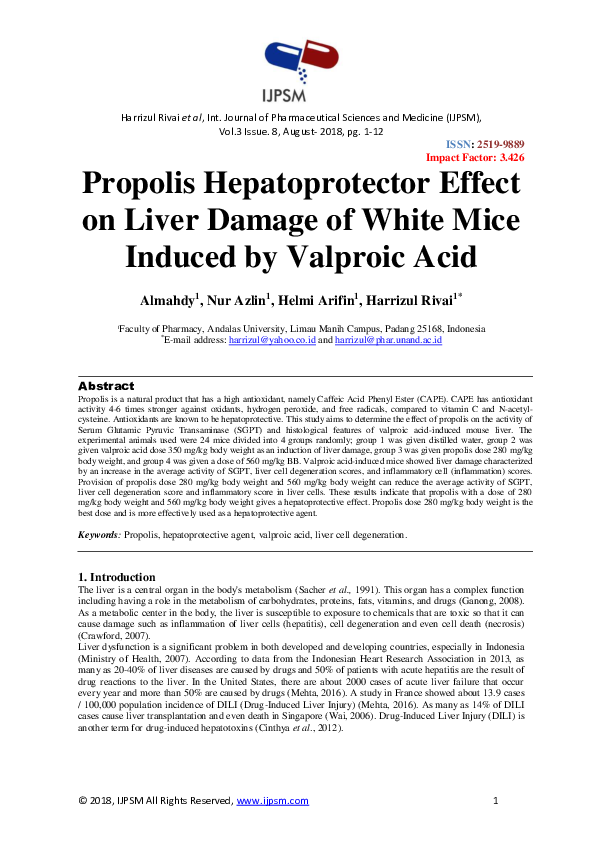 (PDF) Propolis Hepatoprotector Effect on Liver Damage of White Mice ...