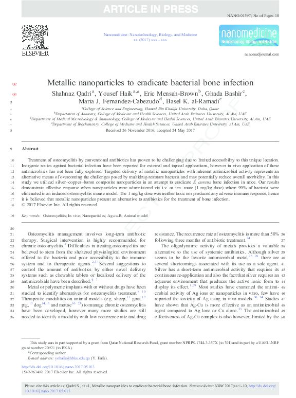 (PDF) Metallic nanoparticles to eradicate bacterial bone infection