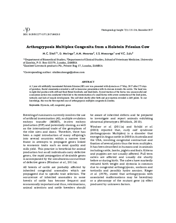 (PDF) Arthrogryposis Multiplex Congenita from a Holstein Friesian Cow