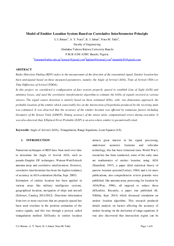 Pdf Model Of Emitter Location System Based On Correlative Interferometer Principle