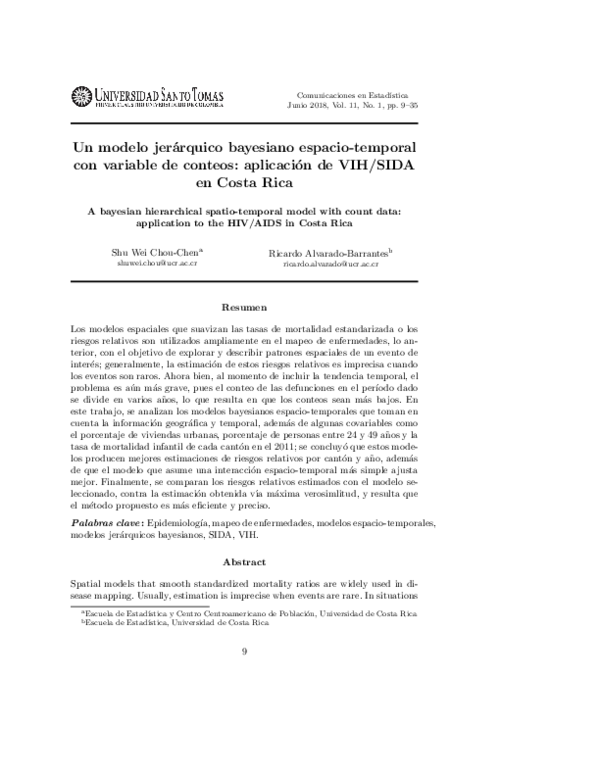 Pdf A Bayesian Hierarchical Spatio Temporal Model With Count Data