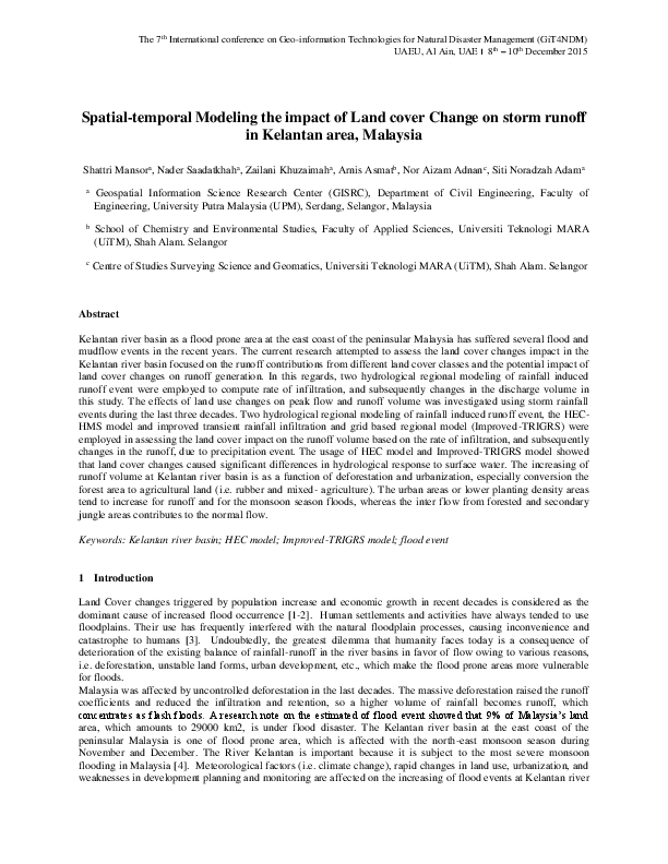 (PDF) Spatial-temporal Modeling the impact of Land cover Change on ...