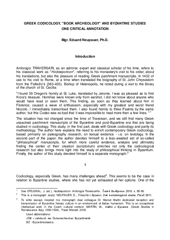 (PDF) Greek codicology, "Book Archeology" and the Byzantine Studies ...