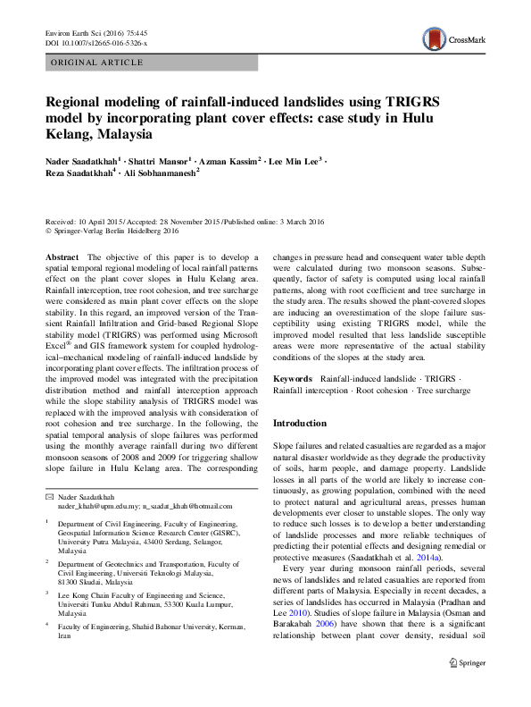 (PDF) Regional modeling of rainfall-induced landslides using TRIGRS model by incorporating plant ...