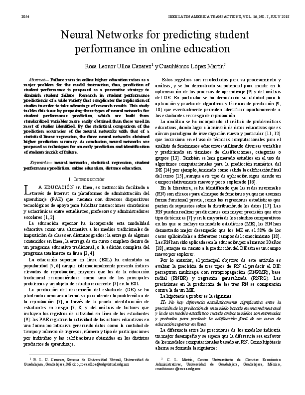 (PDF) Neural Networks for predicting student performance in online ...