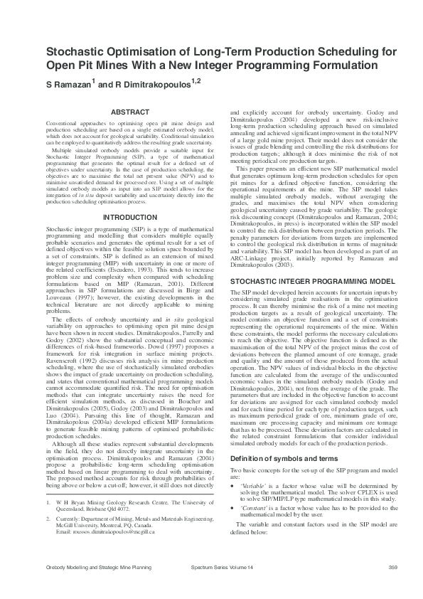 (PDF) Stochastic Optimisation of Long-Term Production Scheduling for ...