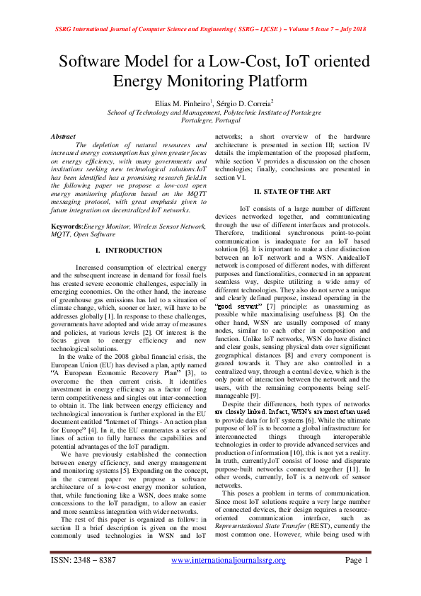 Pdf Software Model For A Low Cost Iot Oriented Energy Monitoring Platform