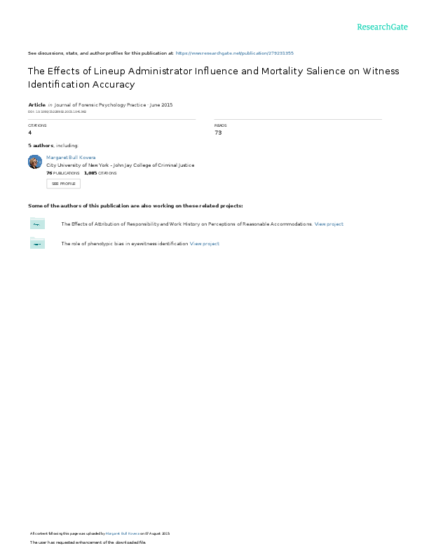 (PDF) The Effects of Lineup Administrator Influence and Mortality ...