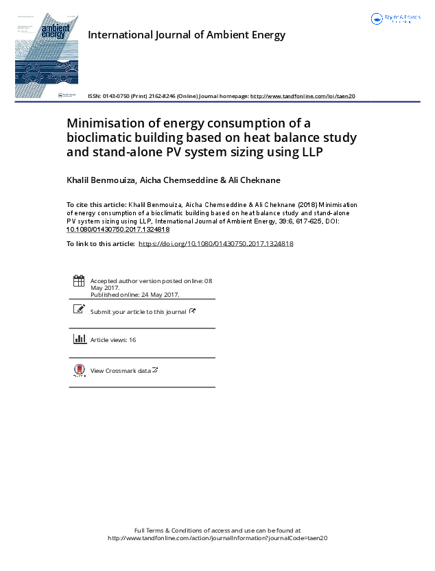 (PDF) International Journal of Ambient Energy Minimisation of energy ...