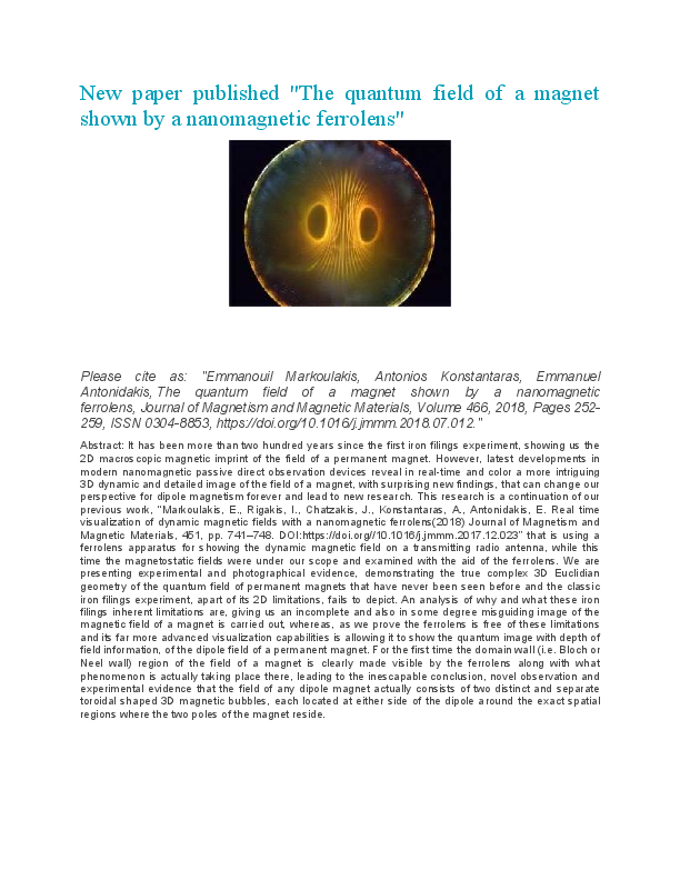 (PDF) The quantum field of a magnet shown by a nanomagnetic ferrolens