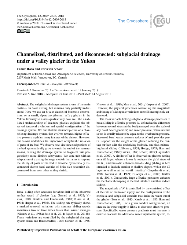 (PDF) Channelized, distributed, and disconnected: subglacial drainage ...