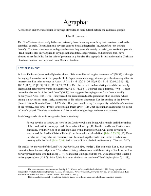 (PDF) Agrapha: a collection and brief discussion of sayings attributed ...