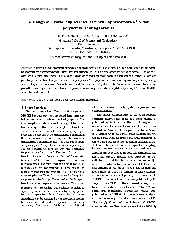 Pdf A Design Of Cross Coupled Oscillator With Approximate 4 Th Order Polynomial Rooting Formula